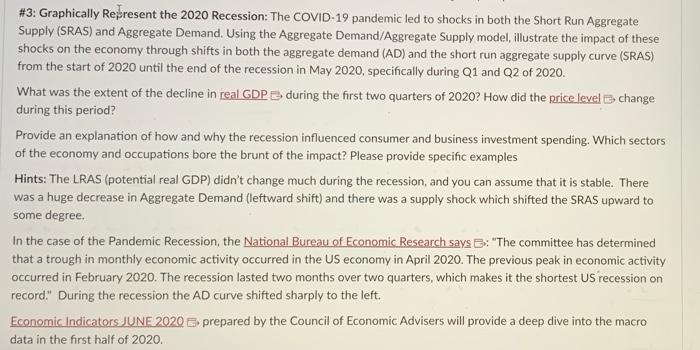 Solved \#3: Graphically Represent the 2020 Recession: The | Chegg.com