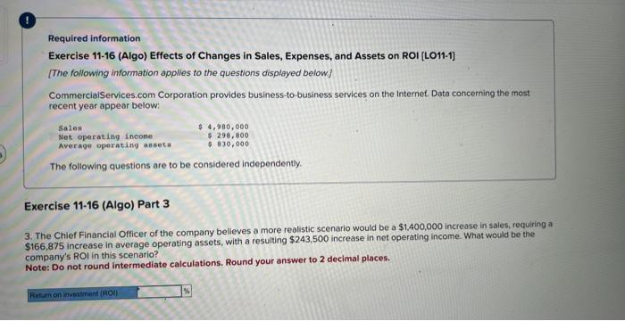 Solved Required information Exercise 11-16 (Algo) Effects of | Chegg.com