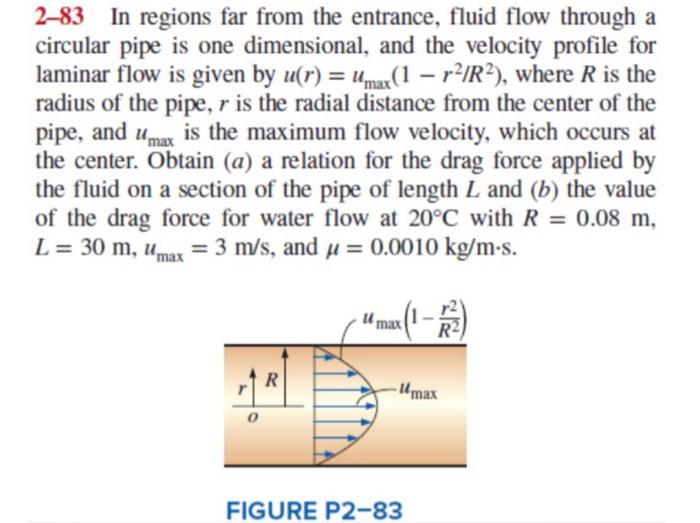Solved 2-83 In regions far from the entrance, fluid flow | Chegg.com