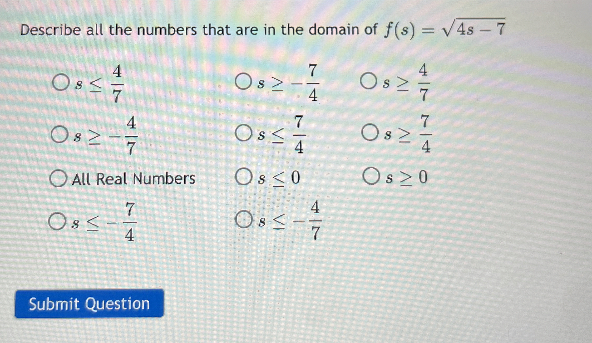 Solved Describe all the numbers that are in the domain of | Chegg.com