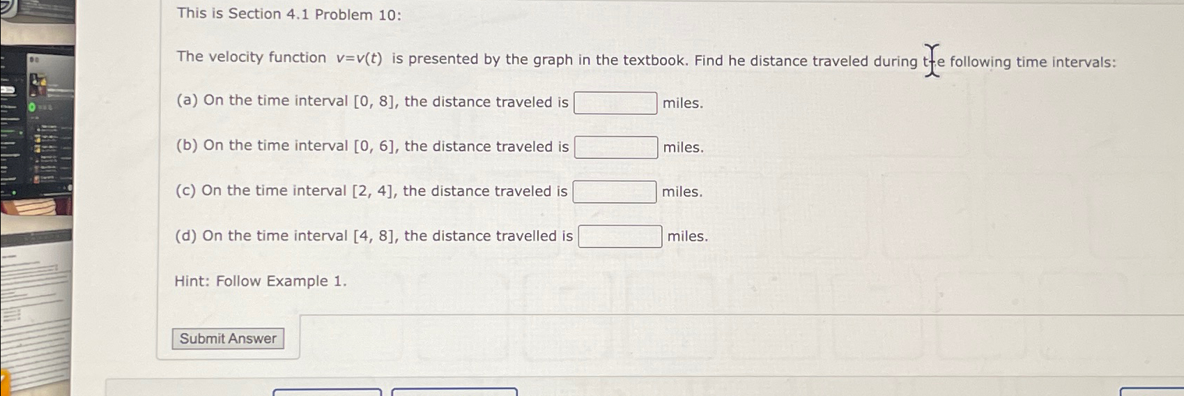 Solved This is Section 4.1 ﻿Problem 10:The velocity function | Chegg.com