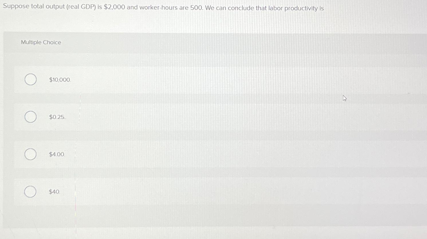 Solved Suppose total output (real GDP) ﻿is $2,000 ﻿and | Chegg.com