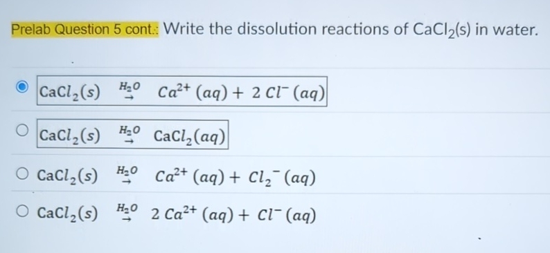 Solved Prelab Question 5 ﻿cont: Write the dissolution | Chegg.com
