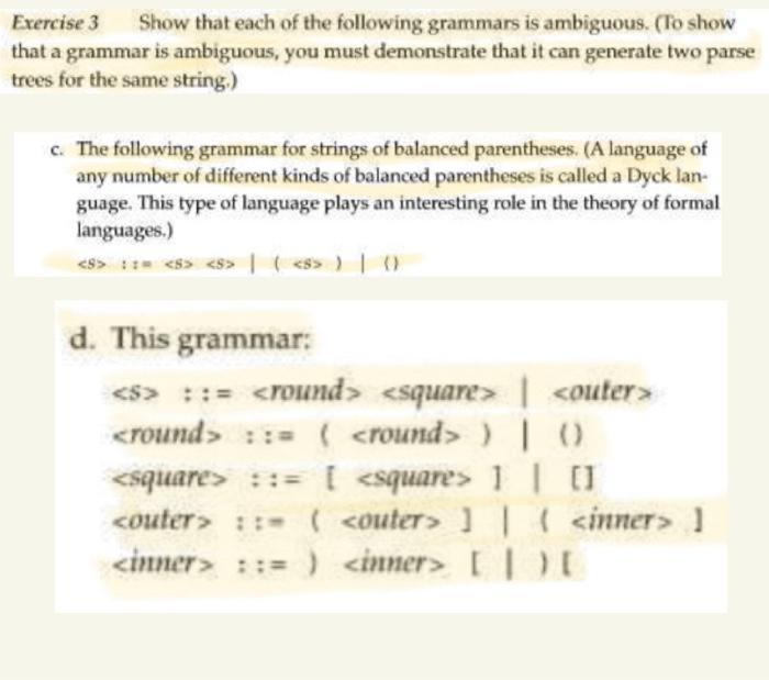 Solved Exercise 3 Show that each of the following grammars | Chegg.com