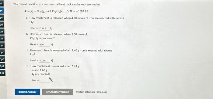 Solved The overall reaction in a commercial heat pack can be | Chegg.com