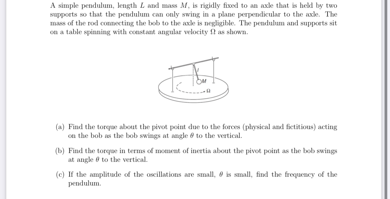 Solved A simple pendulum, length L ﻿and mass M, ﻿is rigidly | Chegg.com