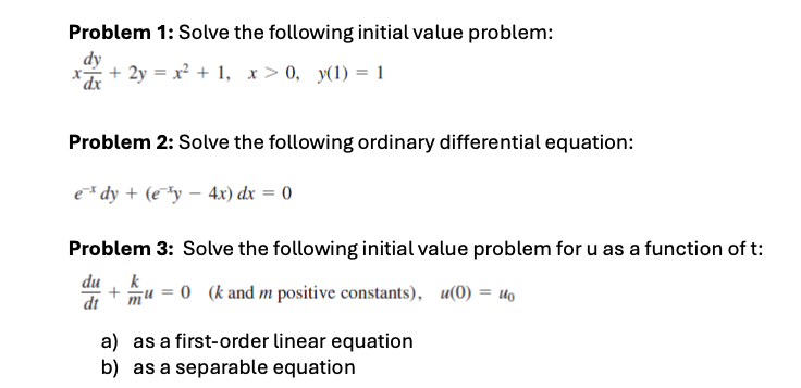 Solved Problem 1: Solve the following initial value | Chegg.com