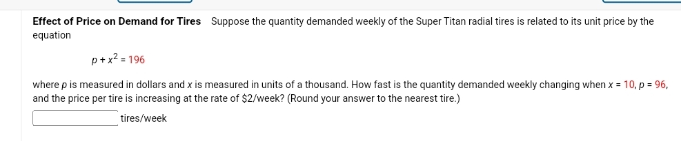 Solved Effect of Price on Demand for Tires Suppose the | Chegg.com