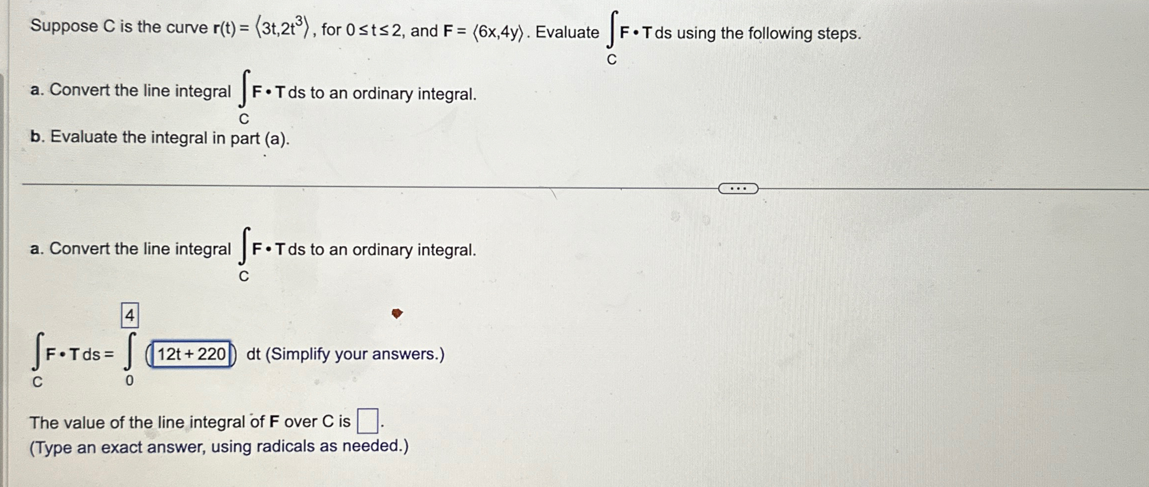 Solved Suppose C ﻿is the curve r(t)=(:3t,2t3:), ﻿for 0≤t≤2, | Chegg.com