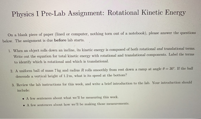 Solved Physics I Pre-Lab Assignment: Rotational Kinetic | Chegg.com