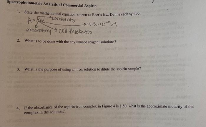 Solved 1. State the mathematical equation known as Beer's | Chegg.com