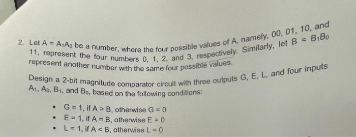 Solved 2. Let A=A1A0 be a number, where the four possible | Chegg.com