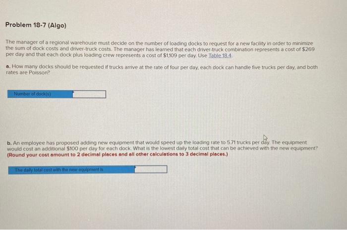 Solved Problem 18-7 (Algo) The manager of a regional | Chegg.com