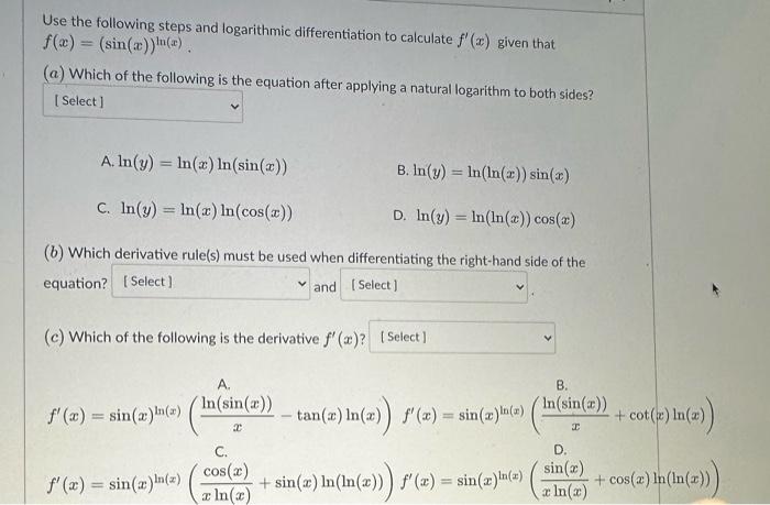 Solved f(x)=(sin(x))ln(x). (a) Which of the following is the | Chegg.com