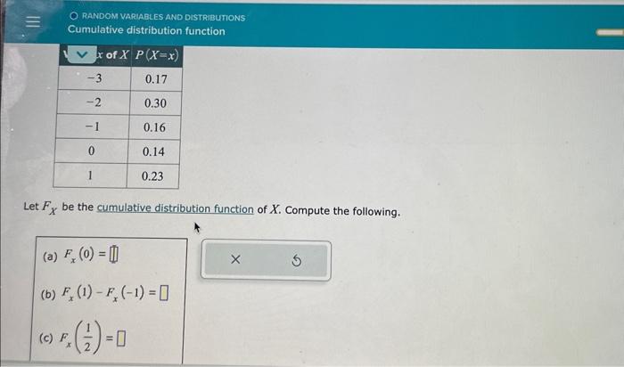 Solved RANDOM VARIABLES ANO DISTRIBUTIONS Cumulative | Chegg.com