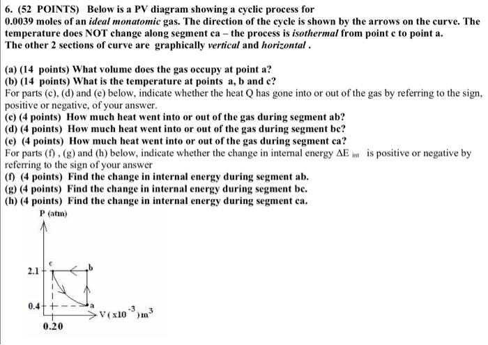 Solved 6. (52 POINTS) Below is a PV diagram showing a cyclic | Chegg.com