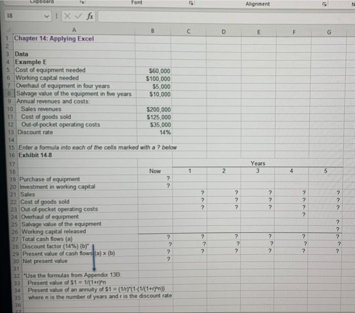 Solved Enter a formula into each of the cells marked with a? | Chegg.com