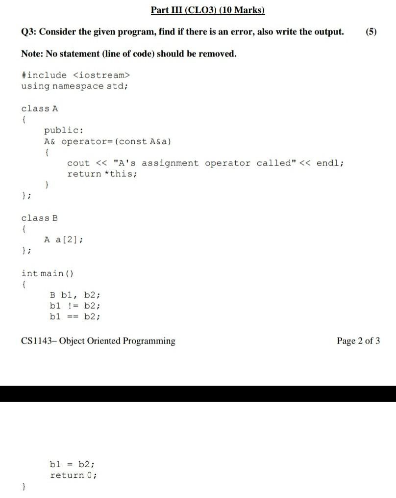Solved Part III (CLO3 (10 Marks) Q3: Consider the given | Chegg.com