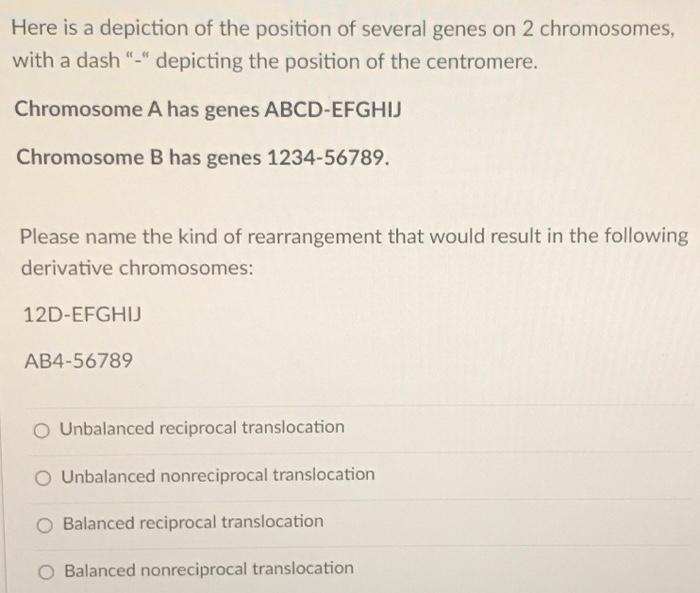 Solved Here is a depiction of the position of several genes | Chegg.com