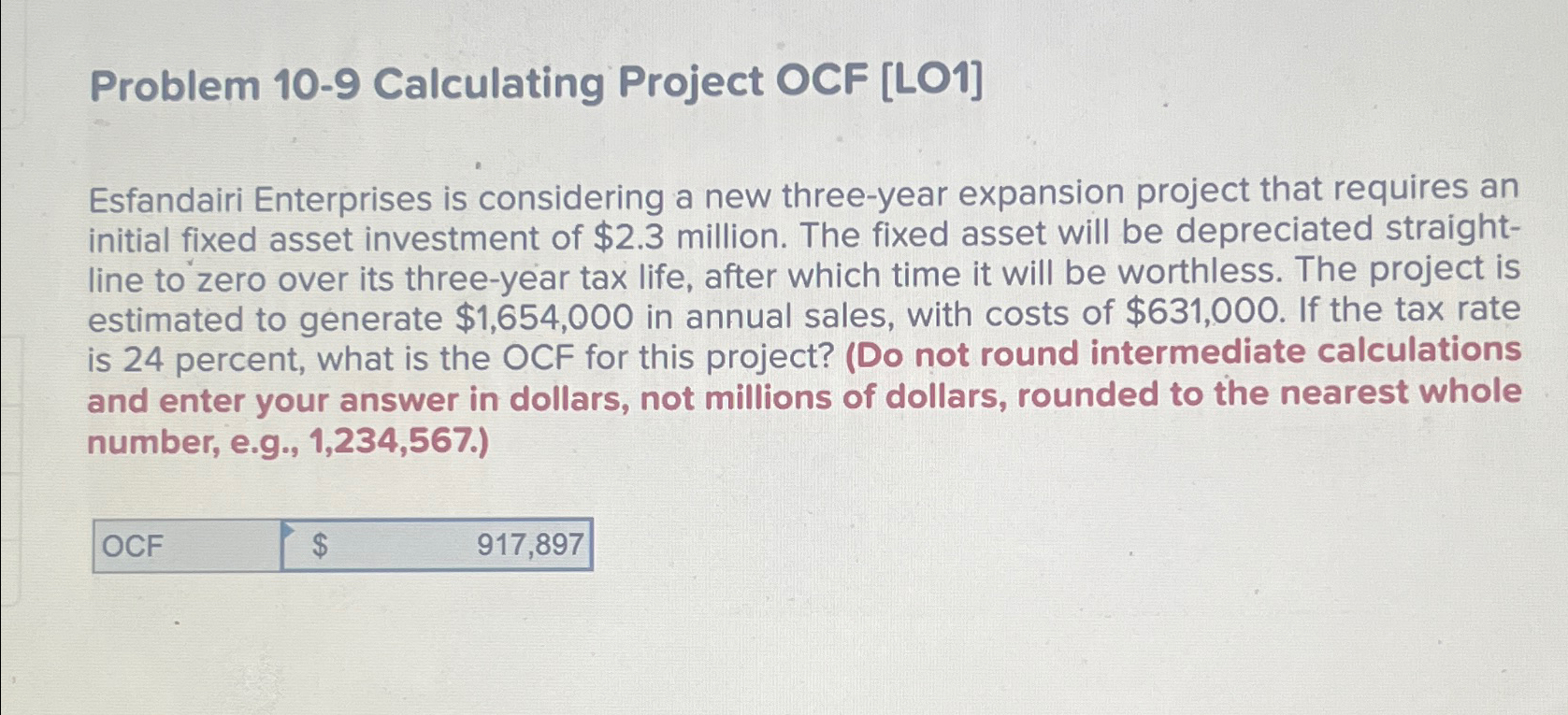 Solved Problem 10-9 ﻿Calculating Project OCF [LO1]Esfandairi | Chegg.com