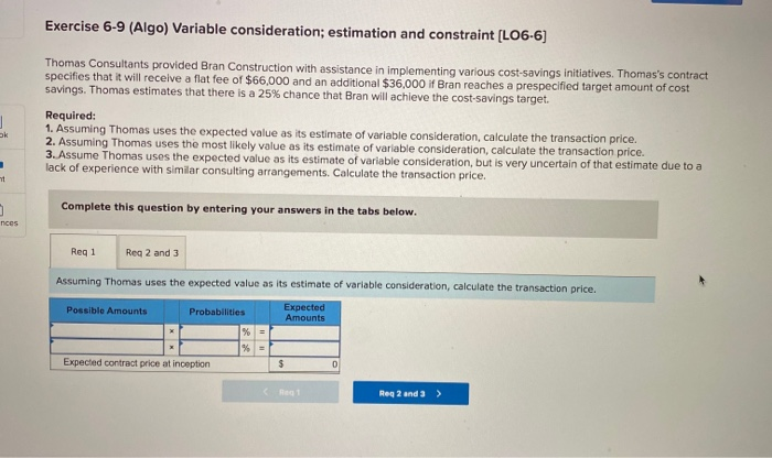 Solved Exercise 6-9 (Algo) Variable consideration; | Chegg.com