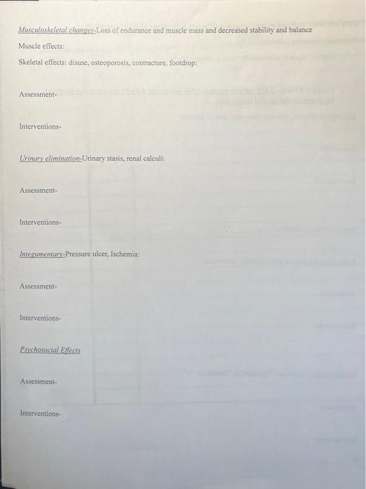 Solved Musculoskeletal changes-Loss of endurnace and muscle | Chegg.com