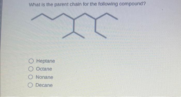Solved What is the parent chain for the following compound? | Chegg.com