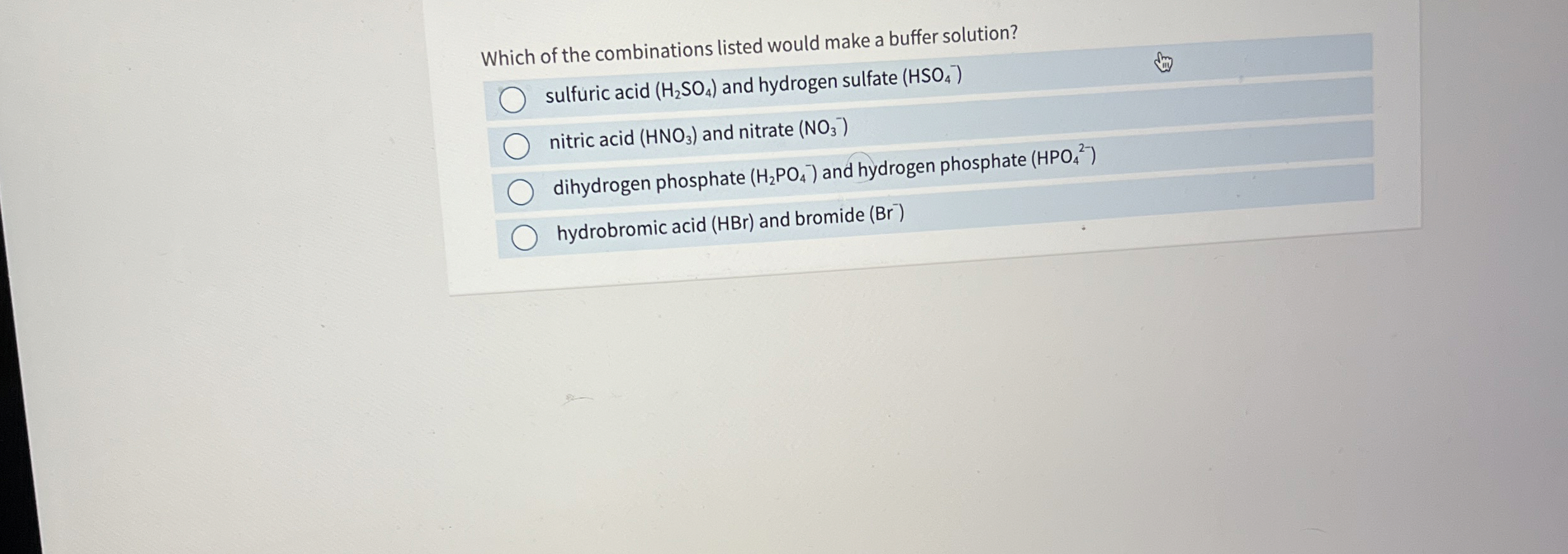 Solved Which of the combinations listed would make a buffer | Chegg.com