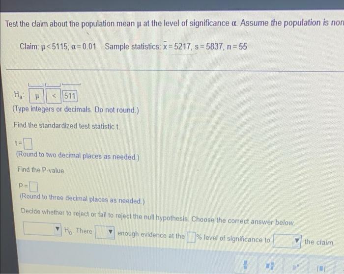 Solved Test the claim about the population mean p at the | Chegg.com