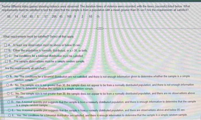 Solved Twelve different video games showing violence were | Chegg.com