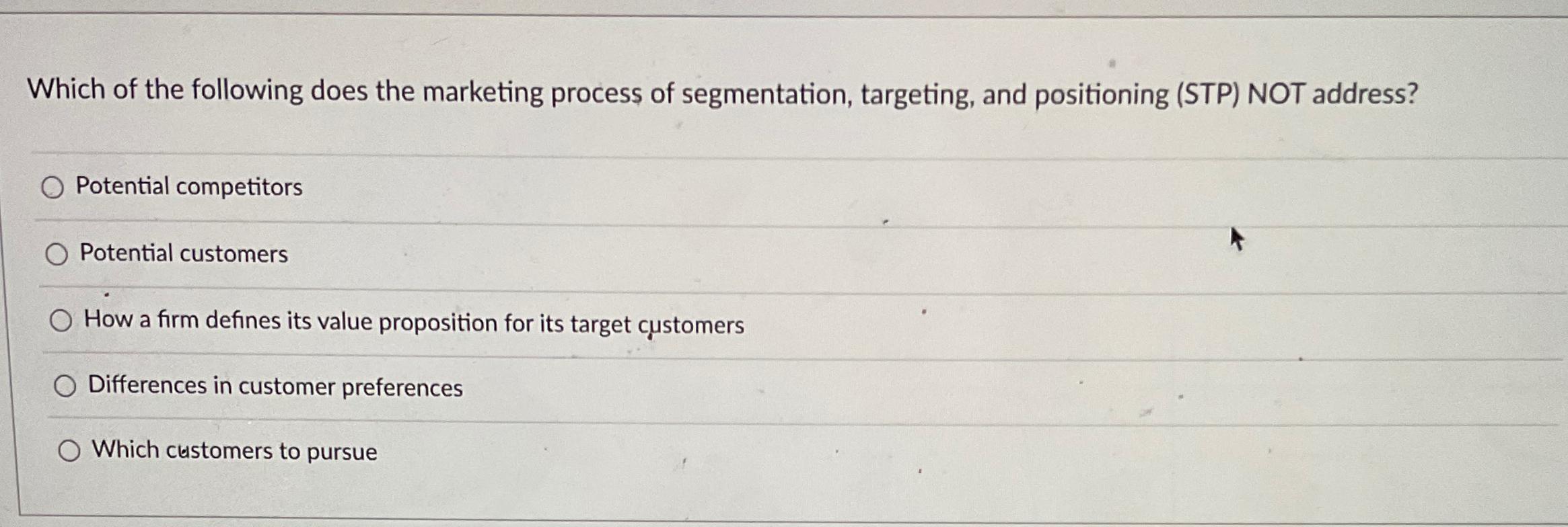 Solved Which of the following does the marketing process of | Chegg.com