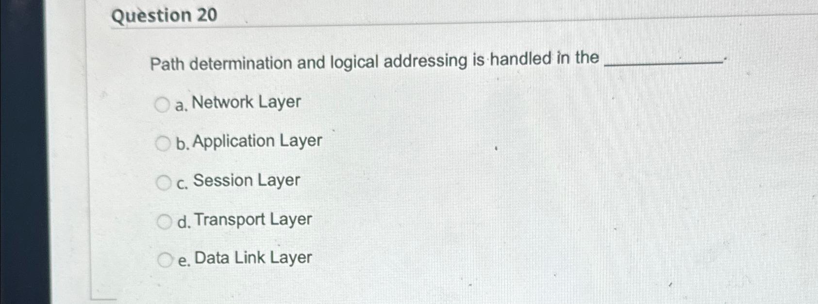 Solved Question 20Path determination and logical addressing | Chegg.com