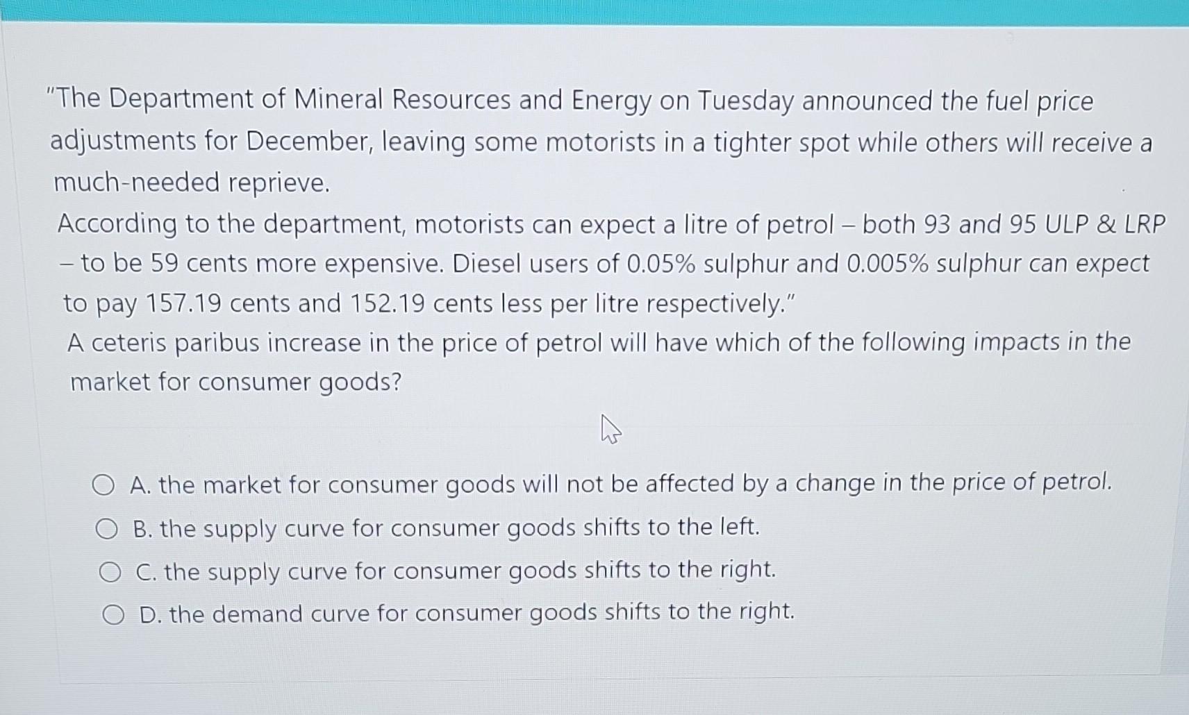 Solved "The Department of Mineral Resources and Energy on | Chegg.com