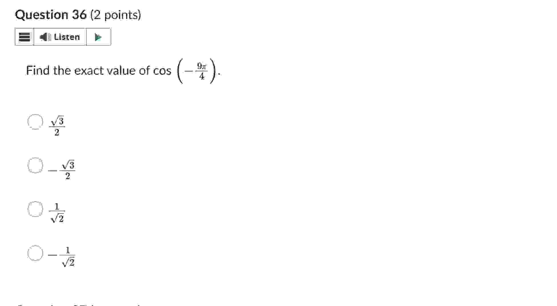 Solved Question 36 (2 ﻿points)[i]Find the exact value of | Chegg.com