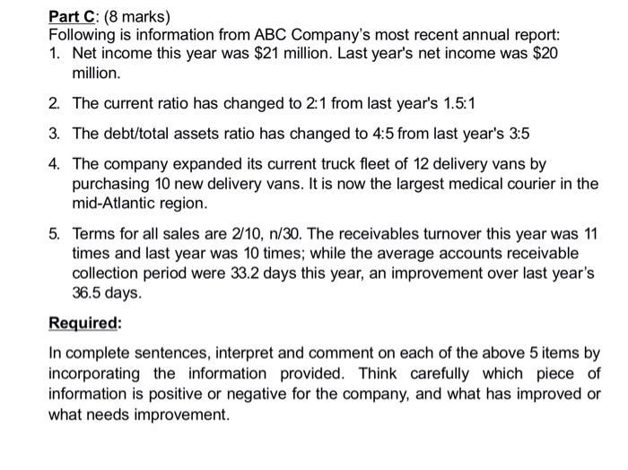 Solved Part C: (8 marks) Following is information from ABC | Chegg.com