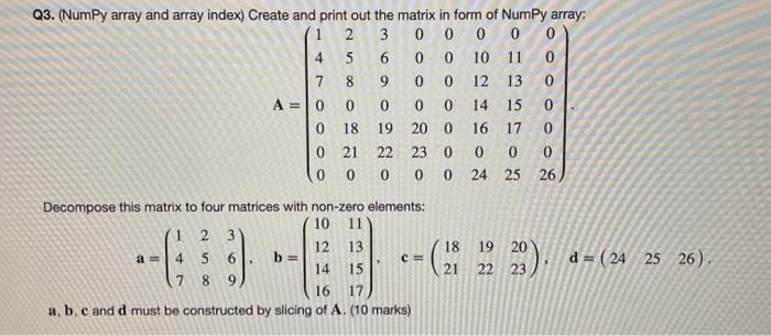 Solved 7 0 Q3 Numpy Array And Array Index Create And 1242