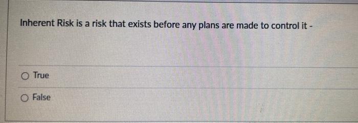 Solved Inherent Risk is a risk that exists before any plans | Chegg.com
