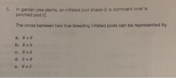 Solved 5. In garden pea plants, an inflated pod shape() is | Chegg.com