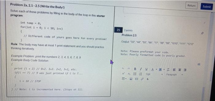 Solved Problem 2a, 2.1-2.5 (Write the Body!) Solve each of | Chegg.com