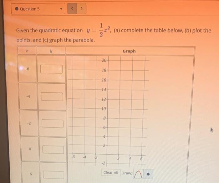 Solved Question 5 > Given the quadratic equation y points, | Chegg.com