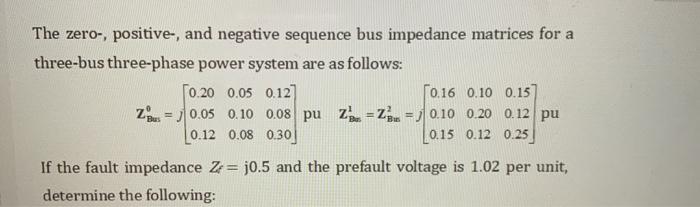 Solved The zero-, positive, and negative sequence bus | Chegg.com