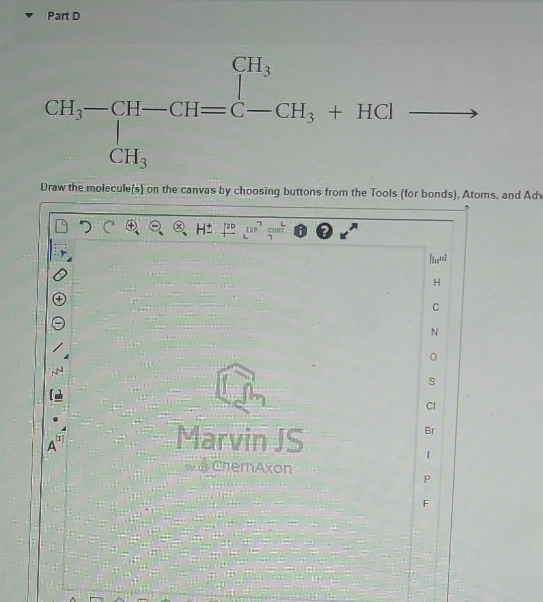 Solved CH3−CH=CH−CH3+HCl Draw the molecule(s) on the canvas | Chegg.com
