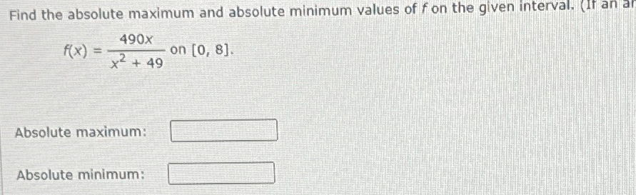 Solved Find the absolute maximum and absolute minimum values | Chegg.com