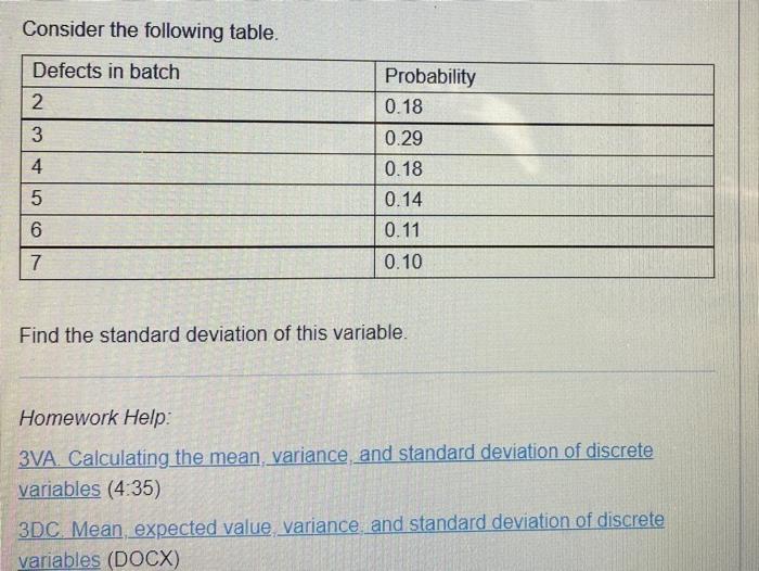 Solved Consider the following table. Defects in batch 2 | Chegg.com