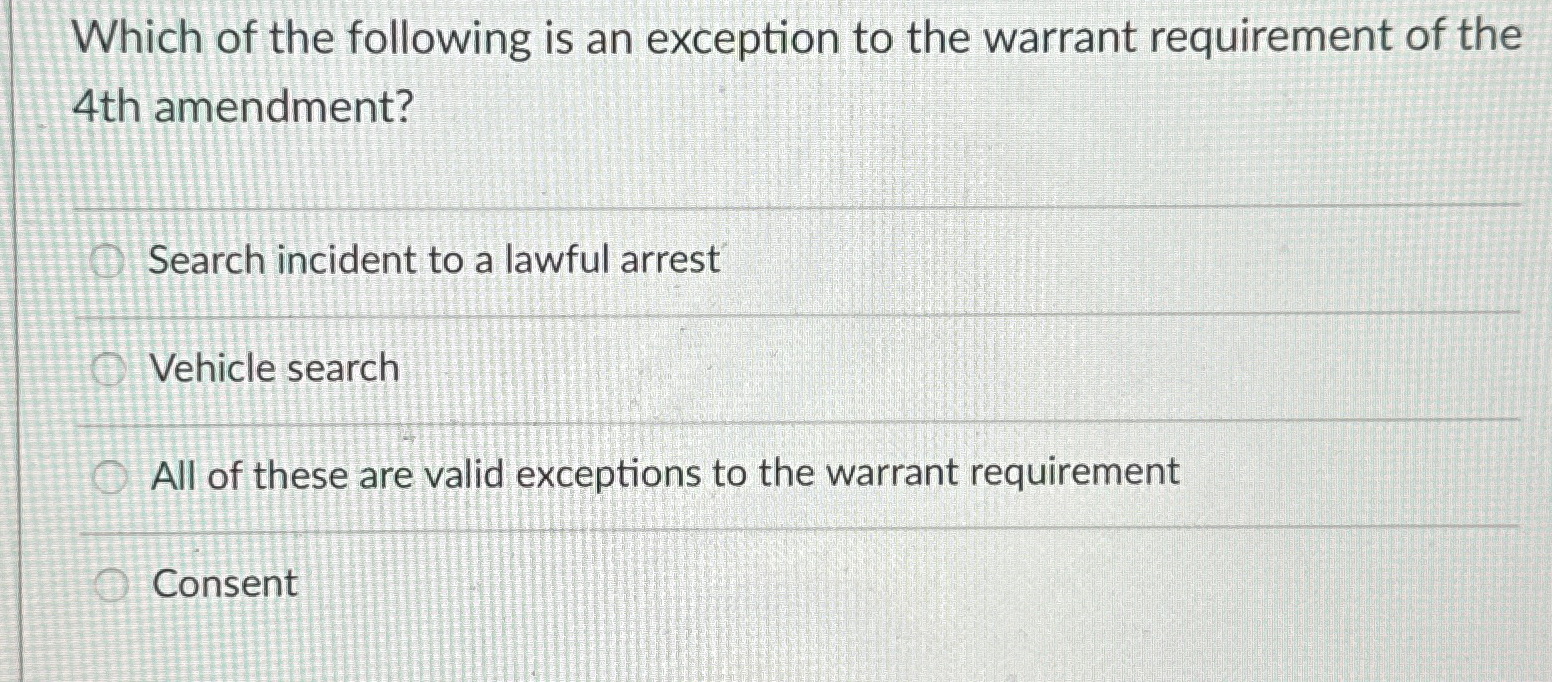 Which of the following is an exception to the warrant | Chegg.com