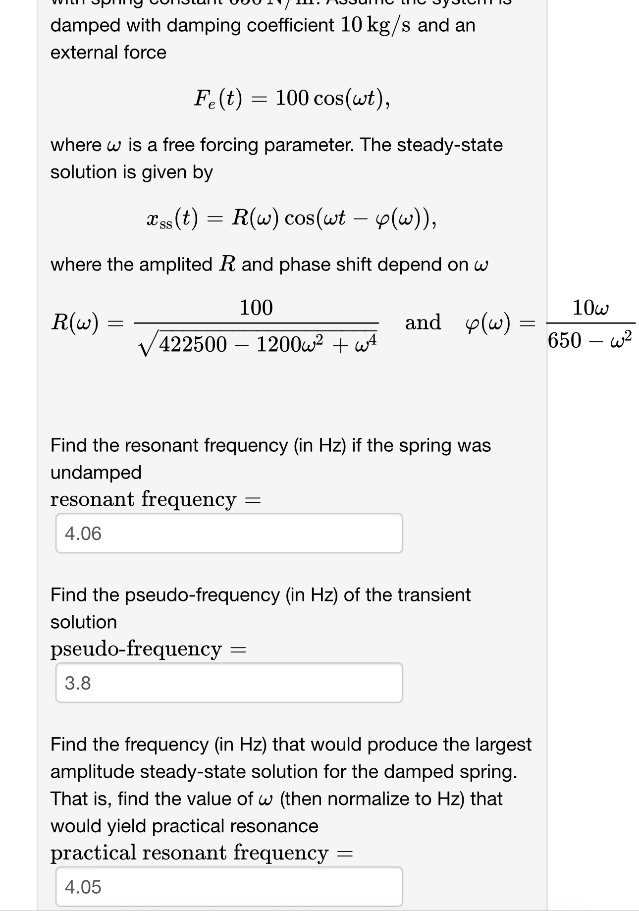 Solved damped with damping coefficient 10kgs ﻿and an | Chegg.com