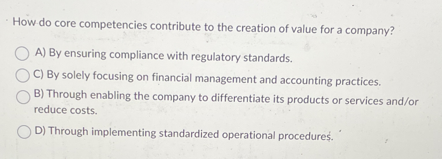 Solved How do core competencies contribute to the creation | Chegg.com