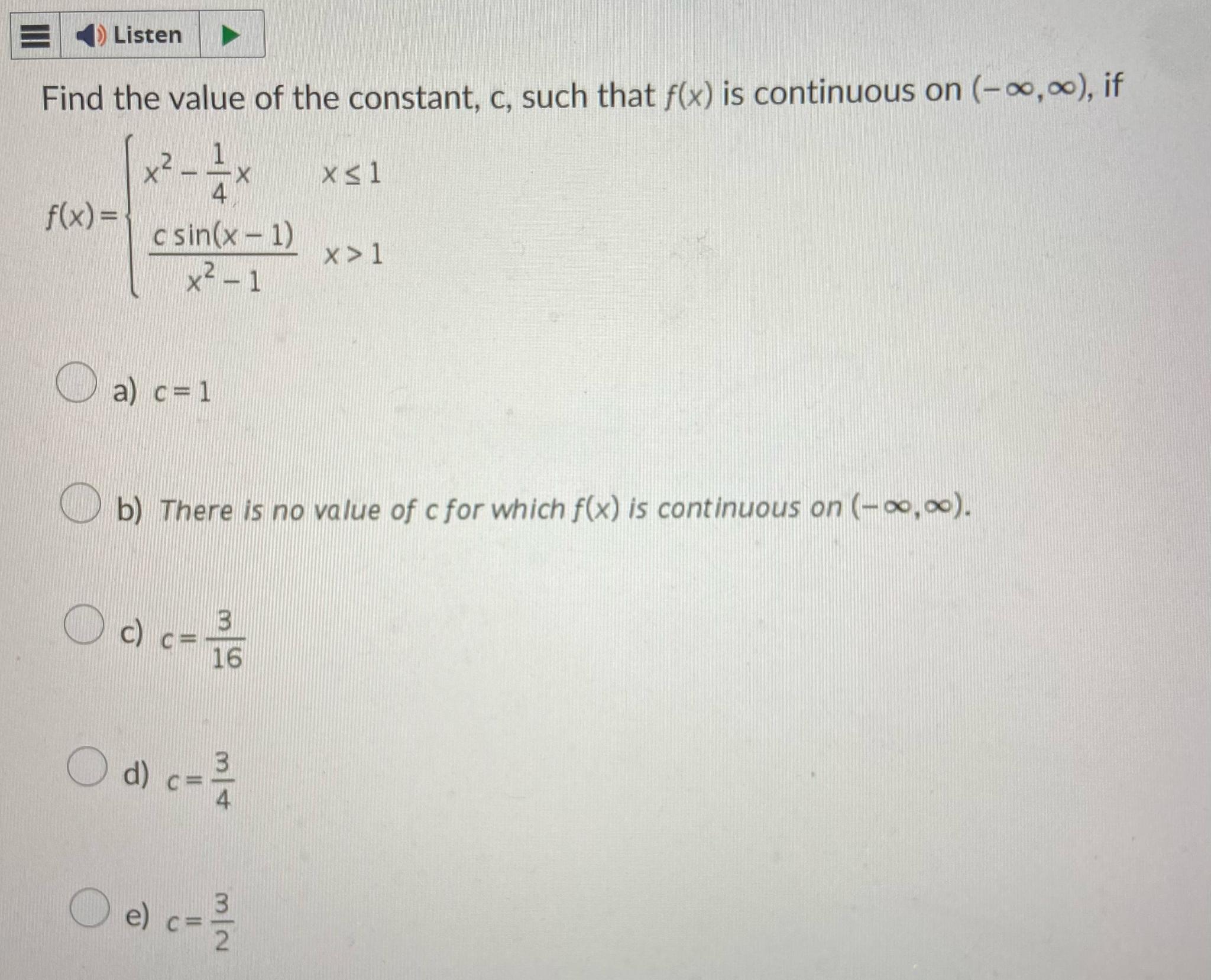 Solved Find the value of the constant, c, ﻿such that f(x) | Chegg.com