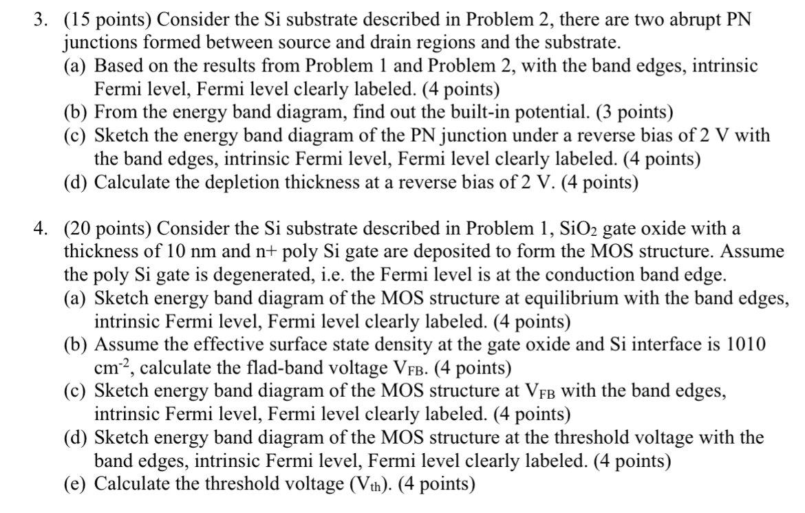 Solved (15 ﻿points) ﻿Consider the Si substrate described in | Chegg.com