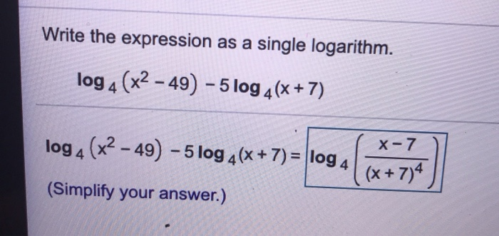 Solved Write the expression as a single logarithm. log 4 | Chegg.com